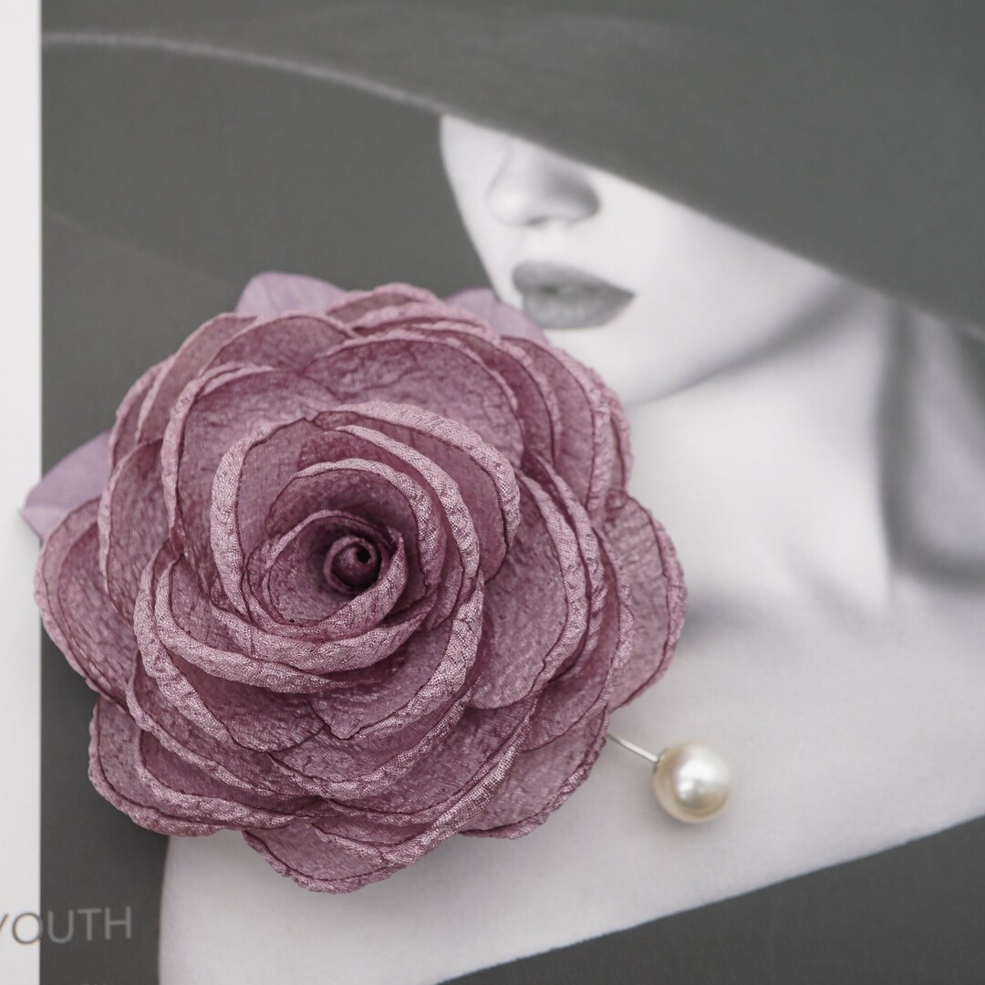 Purple Foam Chiffon Fabric ROSE Brooch Pin, Handmade Gift Idea, Hair ...
