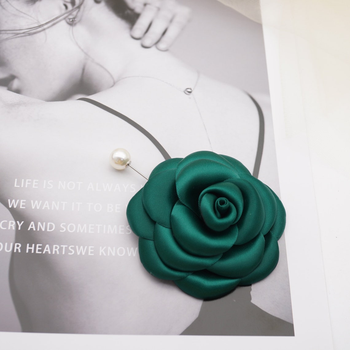 Green Silk Rose Flower Pin Brooch Handmade Fabric Brooch Pin - Etsy