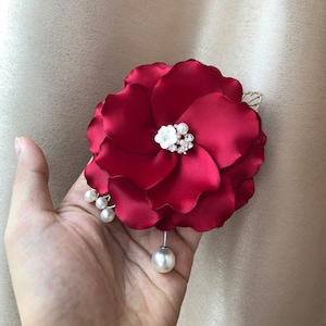 Plum Red Silk Jasmine Flower Pin Brooch, Handmade Fabric Brooch Pin ...