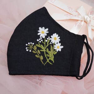 SET of Linen Hand Embroidery Face MASK, Flower Embroidery Mask ...