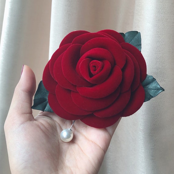 Sapa Red Velvet Rose Pin Brooch Handmade Flower Brooch - Etsy