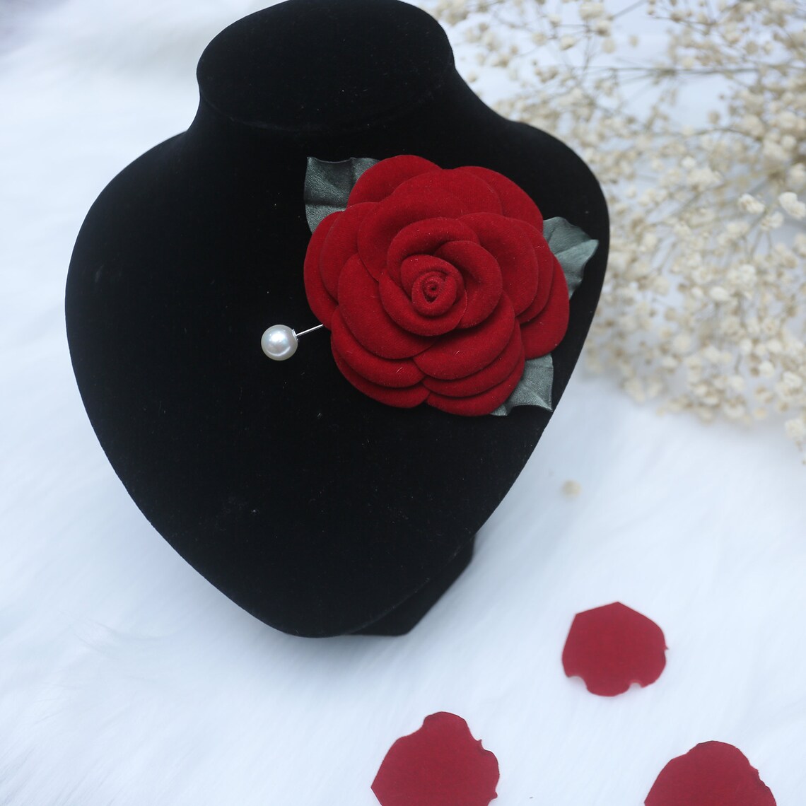 Sapa Red Velvet Rose Pin Brooch Handmade Flower Brooch - Etsy