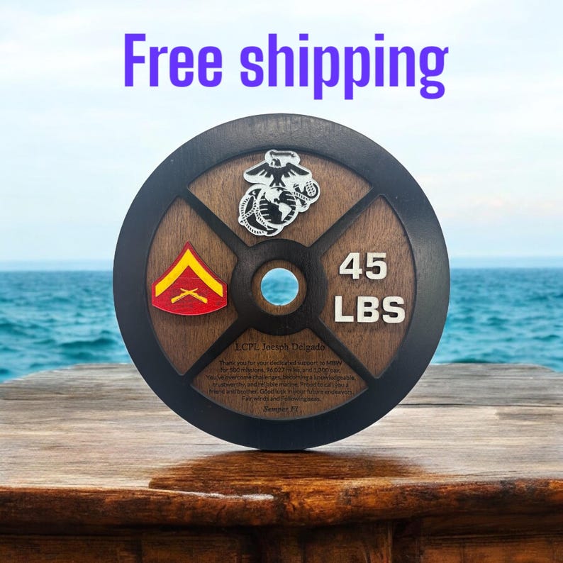 Custom Military Wood Plaque | Engraved 45lb Weight Plate Award - Etsy