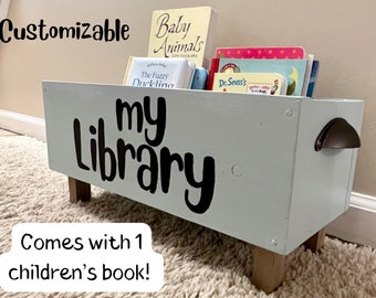 Personalized Children's Library Box, Safari Baby Book Box, Book Storage ...