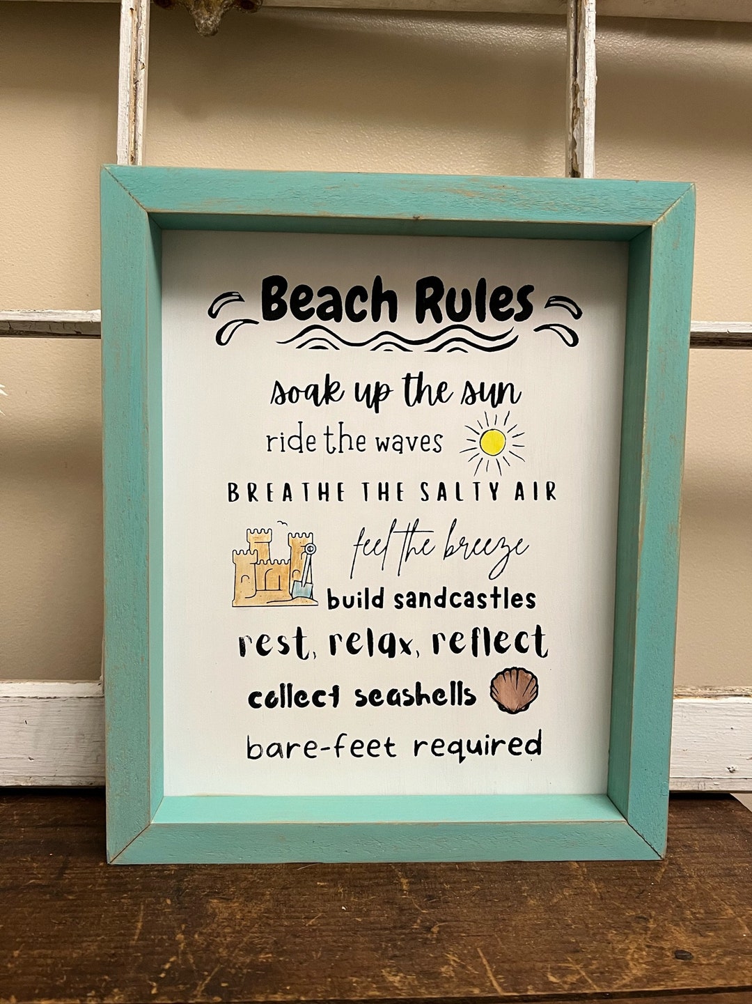Beach Wall Art Home Decor Beachy Beach Rules Sign on Wood Beach Decor ...
