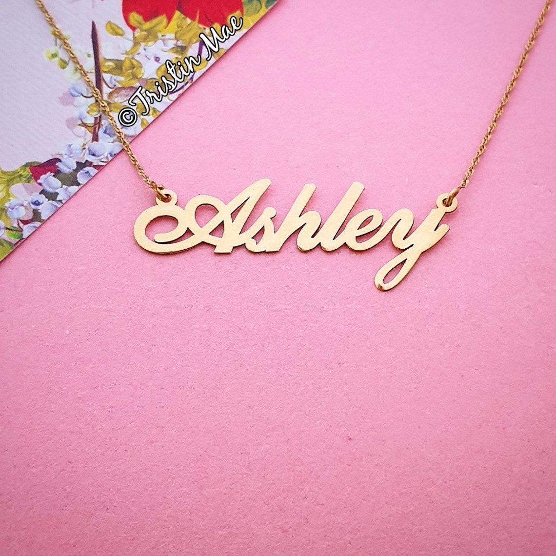 14kt Solid Yellow Gold-Ashley Name Necklace-Personalized-Any | Etsy