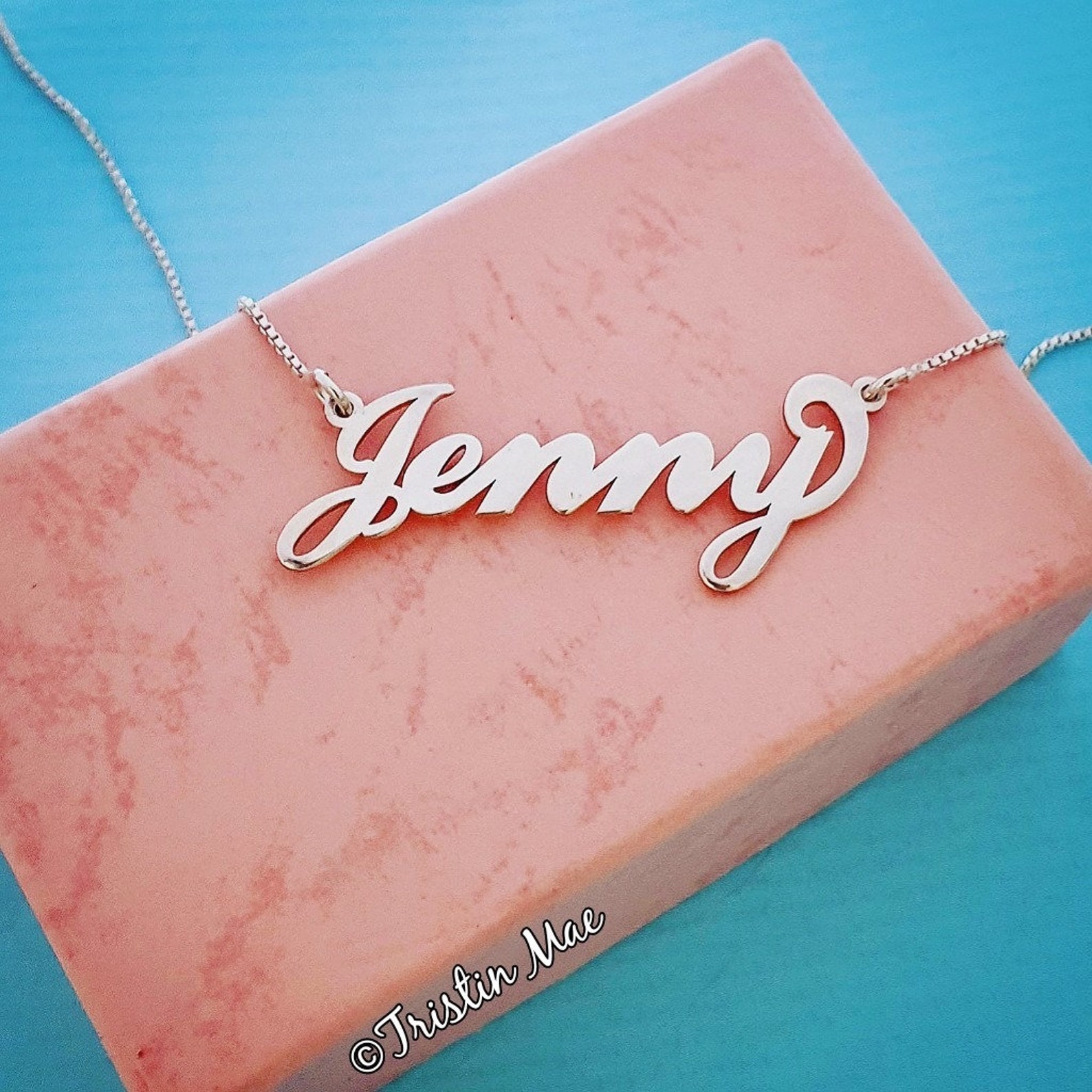 Jenny Name with Chain in Solid 14kt White Gold-Choose your | Etsy