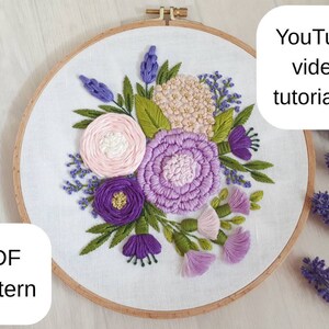 Pdf Embroidery Pattern purple Bouquet, Pdf Embroidery Template, Floral ...