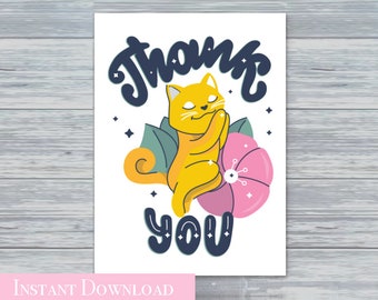 Printable Thank You Card Cat | Etsy