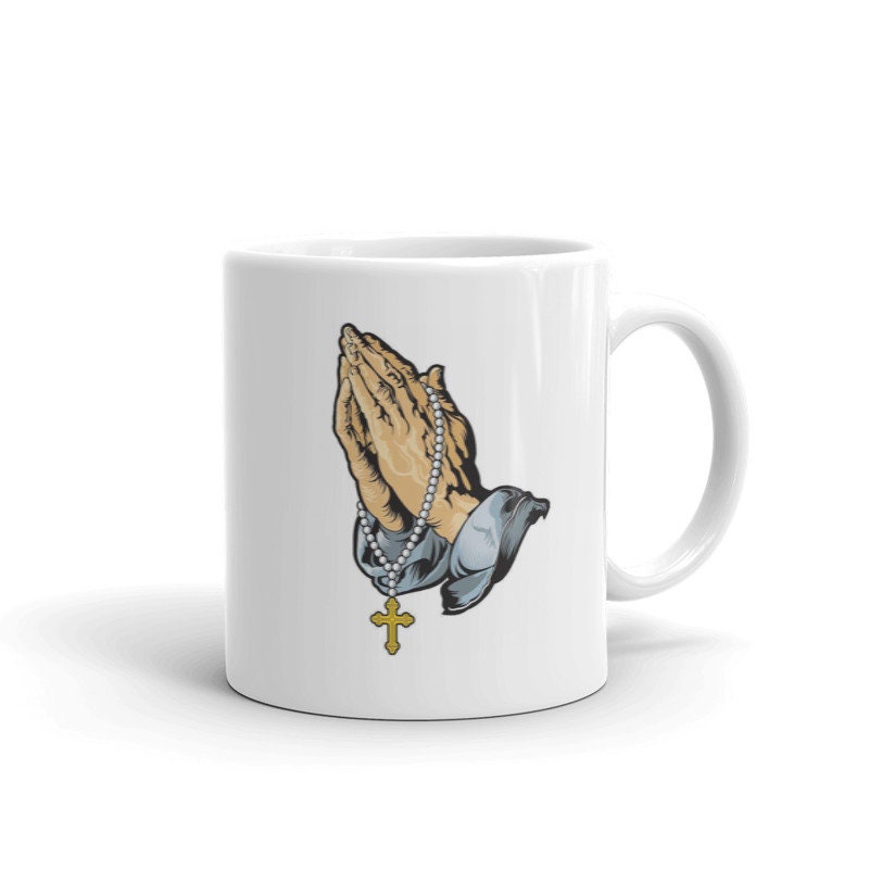 Praying Hands Coffee Mug 11oz Ceramic White Gloss Finish Etsy
