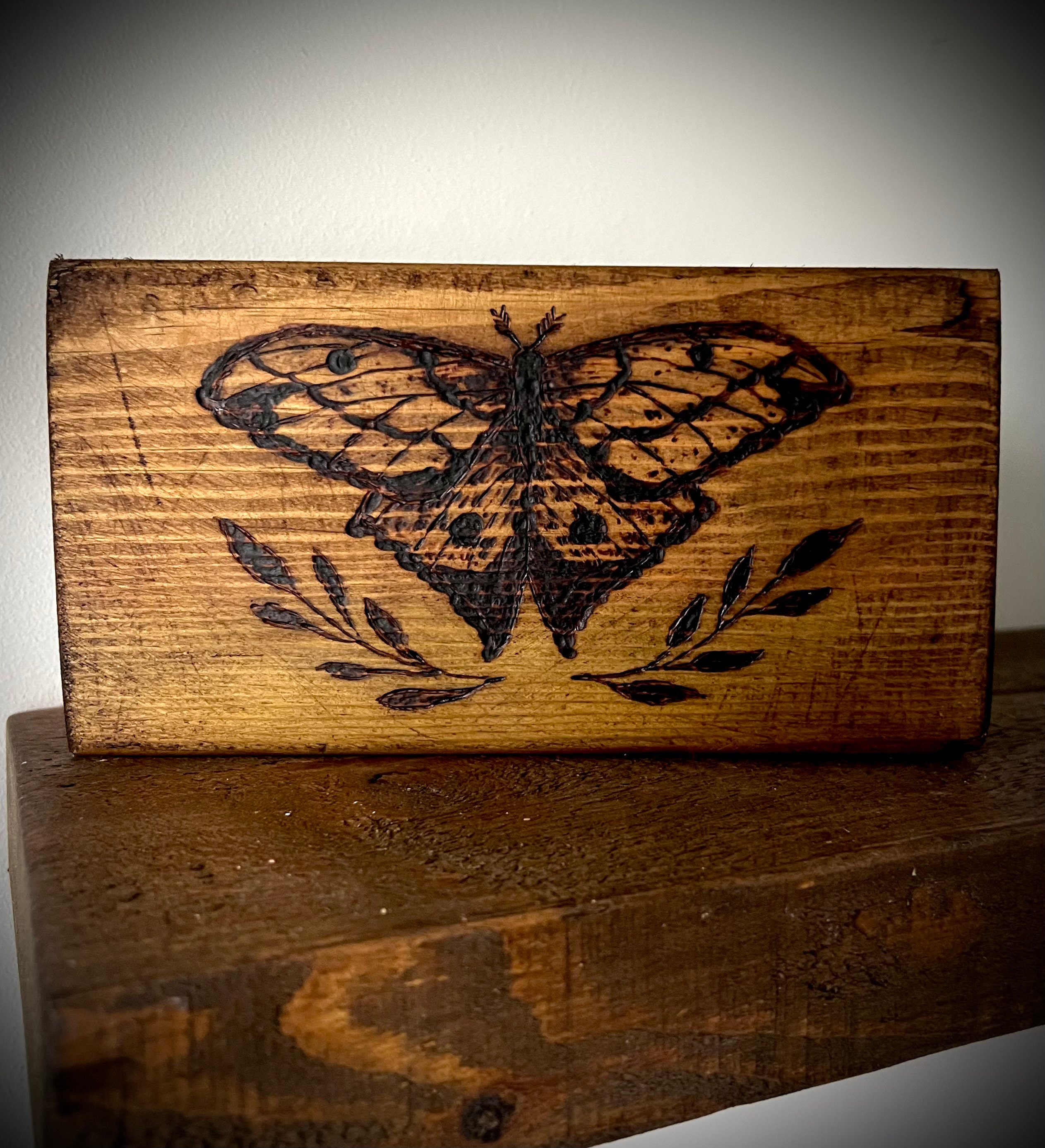 Moth Pyrography on Reclaimed Wood Block. - Etsy