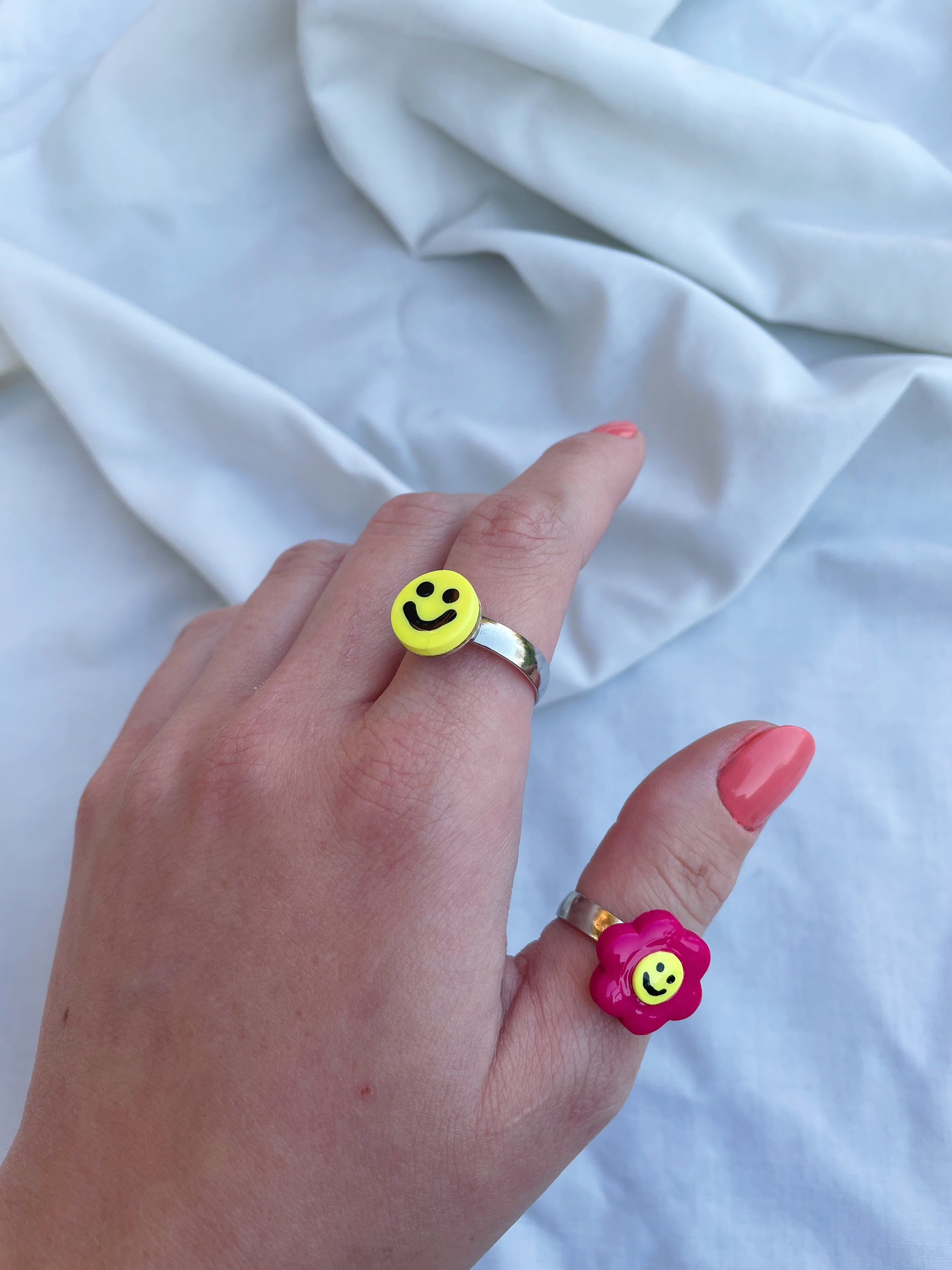 Funky Smiley Face Adjustable Rings Polymer Clay Clay Rings - Etsy
