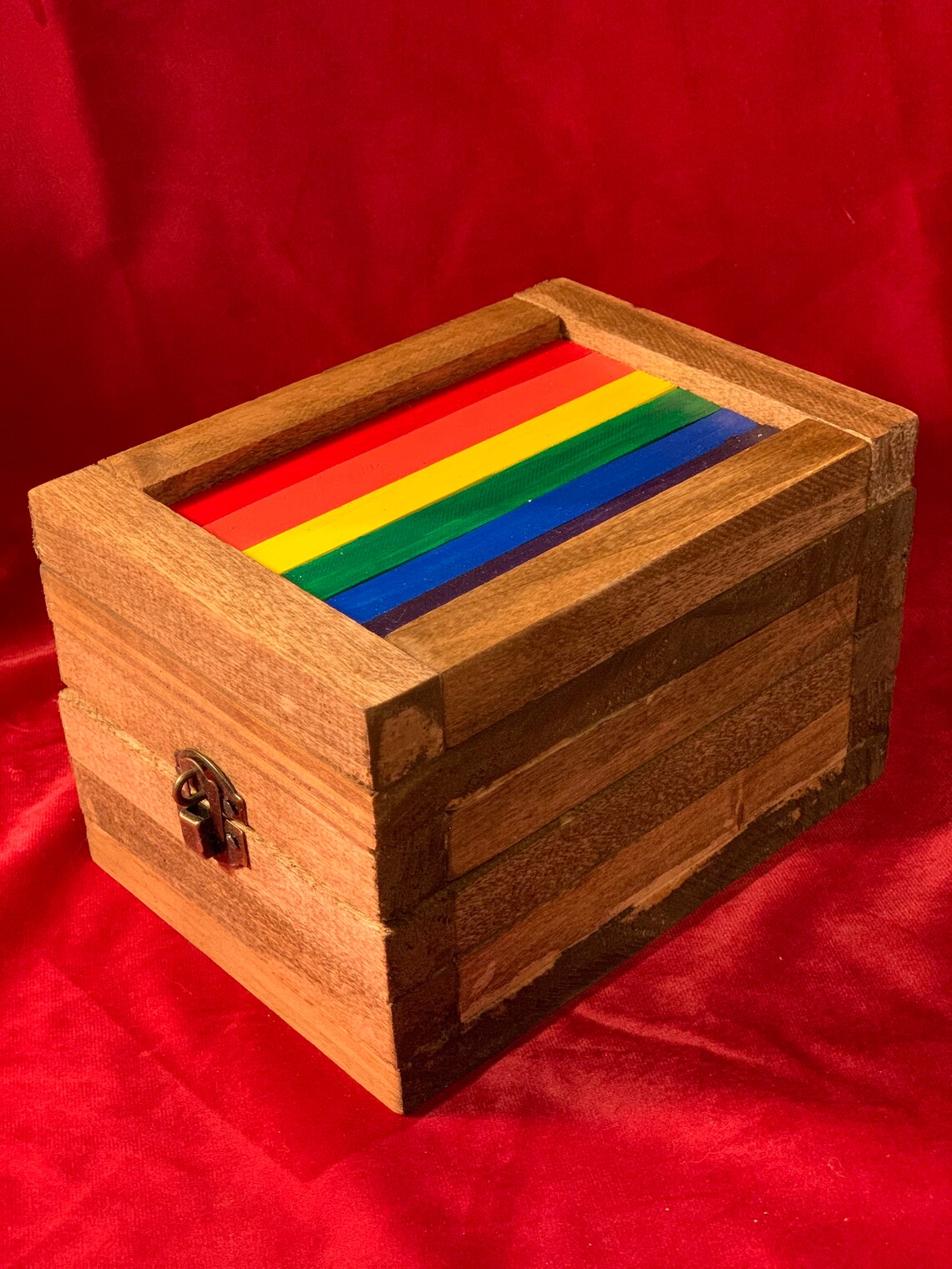 Rainbow Stripe Rustic Box | Etsy