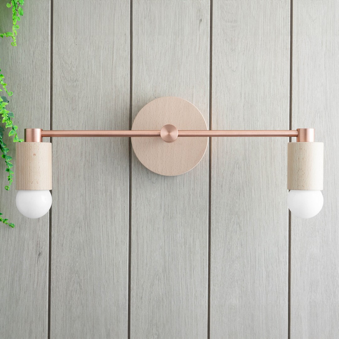 Boho Lamp Natural Sconce Copper Lamp Wooden Vanity Sconce Minimalist ...