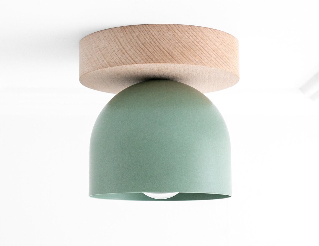 Mint Green Ceiling Light - Natural Wood Lighting - Scandinavian Ceiling ...