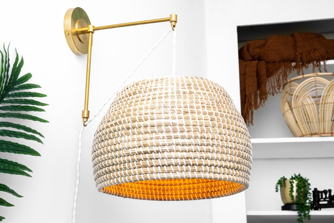 Boho Lighting - African Basket Light - Plug in Swag Light - Wall Sconce ...