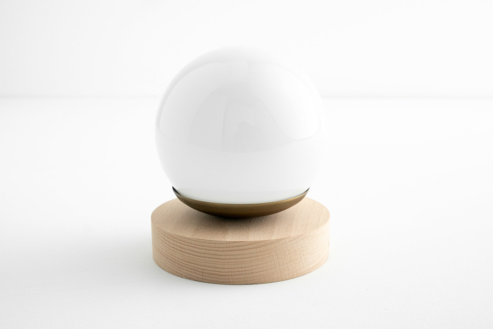 Beech Wood Lamp - Minimalist Sconce - Opal Globe Lamp - Natural Wood ...