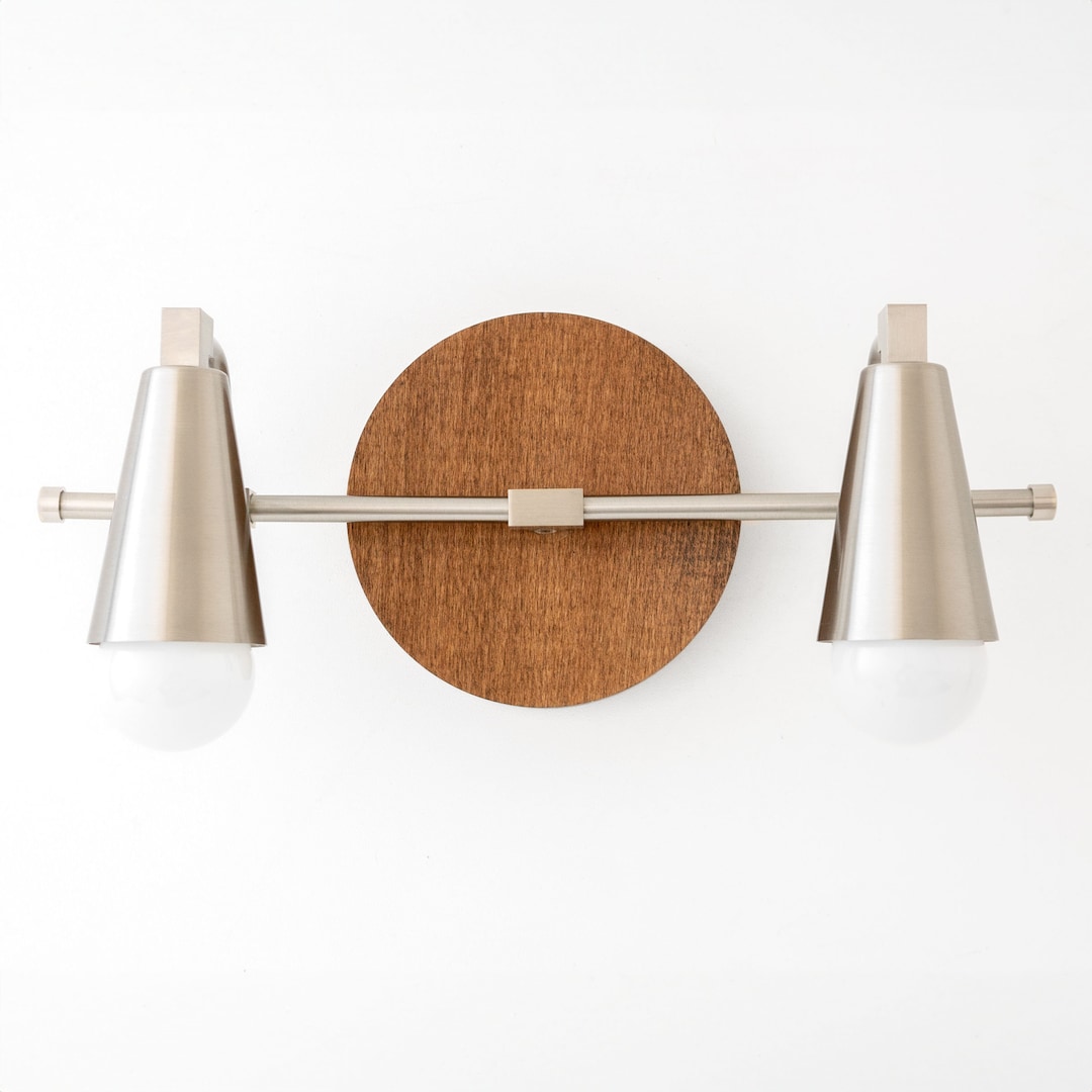 Brushed Nickel Wood Sconce - Oak Finish Lamp - Scandinavian Light ...
