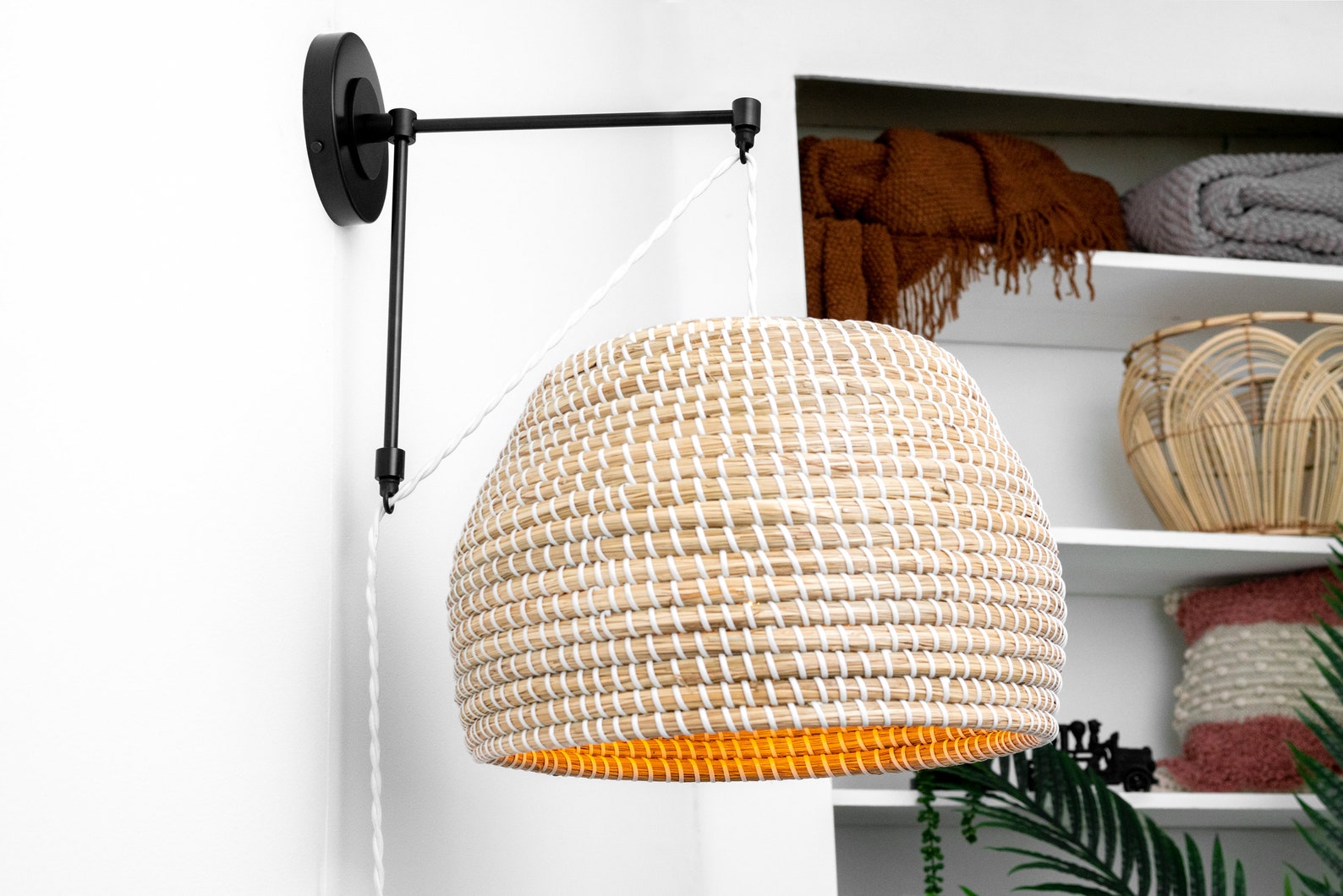 Boho Lighting African Basket Light Plug in Swag Light - Etsy