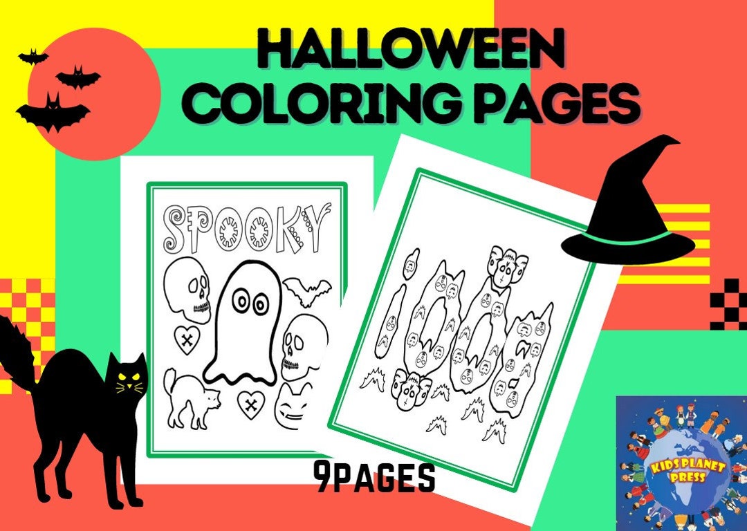 Halloween COLORING PAGES - 9 PAGES / for Kids Ages 4-6: Kids Halloween ...
