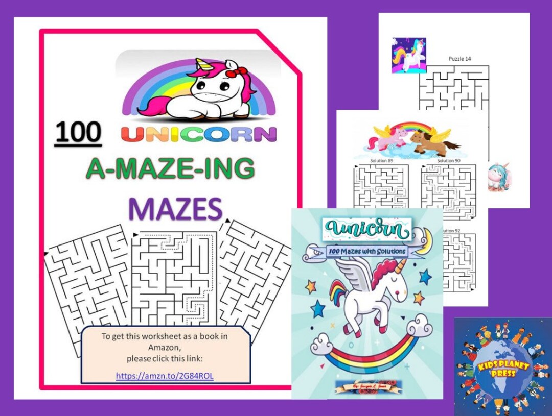Unicorn 100 Mazes With Solutions: A Fun Maze Activity Worksheets for ...