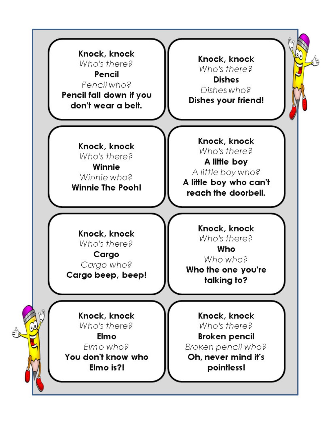 Printable Knock Knock Jokes for Kids!! - Etsy