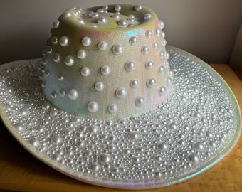 The CLASSY I DO Ivory Pearl and Rhinestone Cowgirl Hat Bachelorette ...