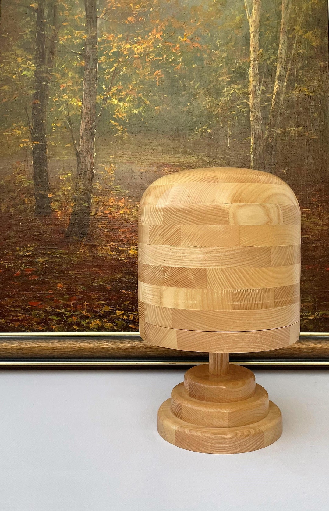 Wooden Hat Block on Stand / Round Open Crown Hat Block / Cap Hat Block / Bowler Hat Block Etc ...