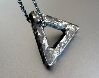 925 Sterling Silver Oxidized Rustic Triangle Pendant Necklace Mens ...
