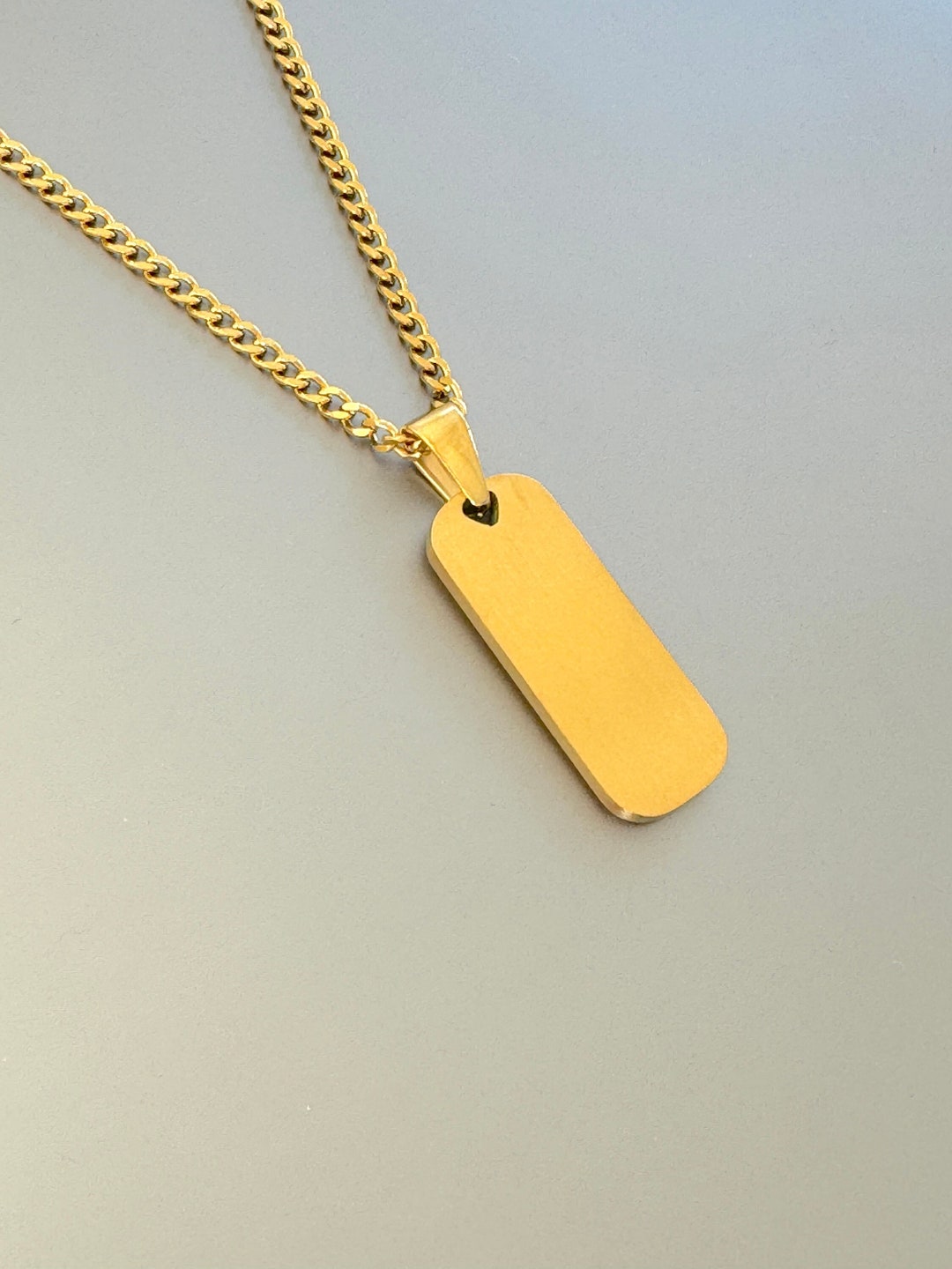 Golden Vertical Tag Bar Pendant Necklace Stainless Steel Waterproof - Etsy