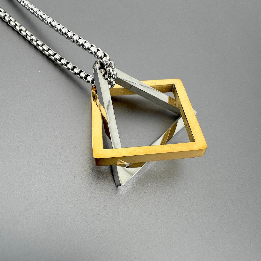 Mens Geometric Interlocking Triangle Square Pendant Necklace - Etsy