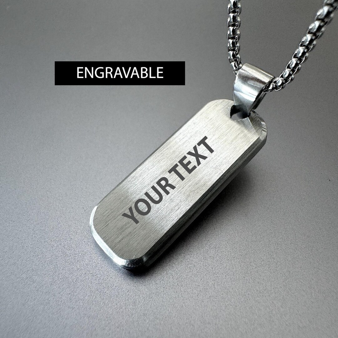 Custom Engrave Silver Bar Pendant Necklace -brushed Stainless Steel - Etsy