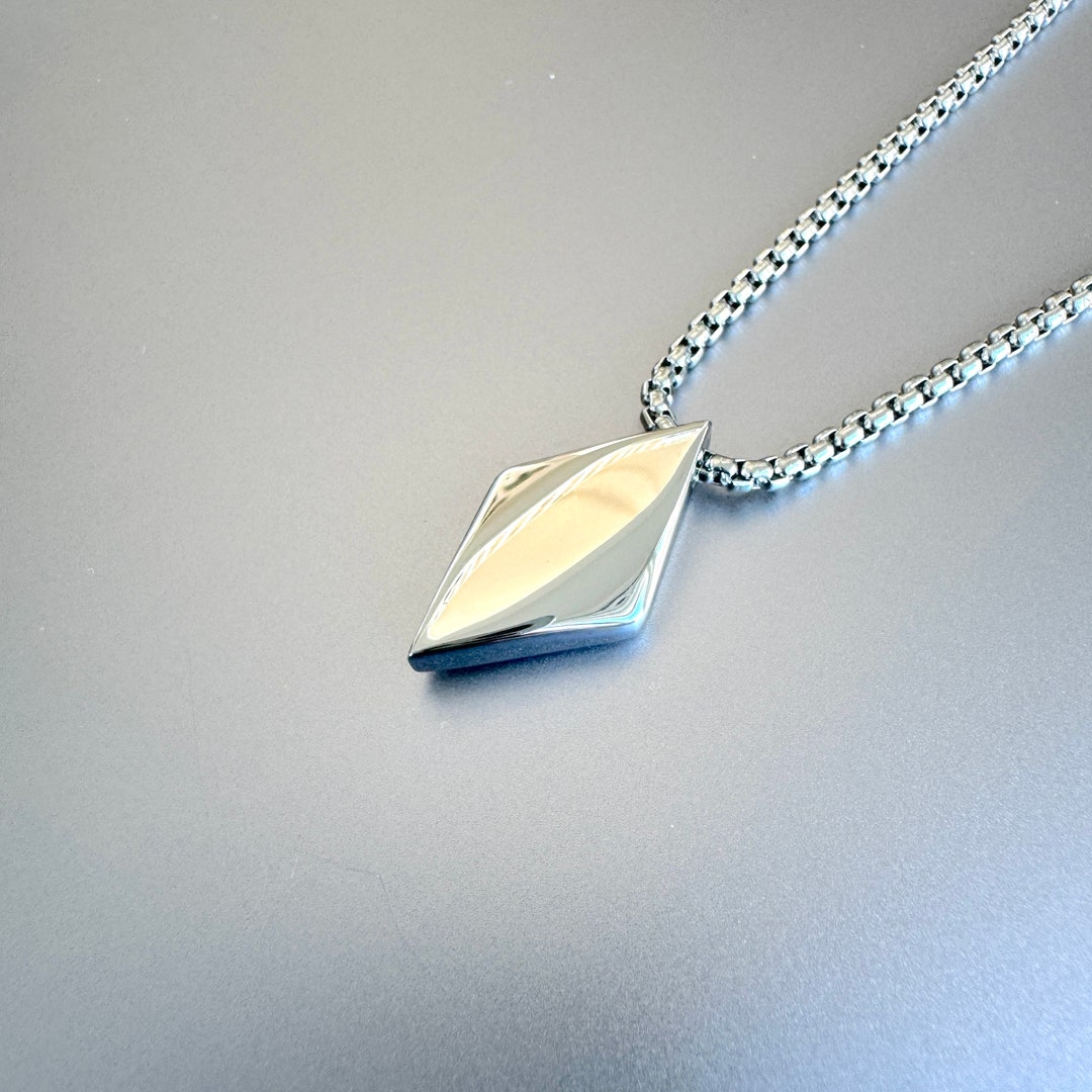 Rhombus Pendant Necklace Rhombus Pendant Silver / Black Waterproof Mens ...