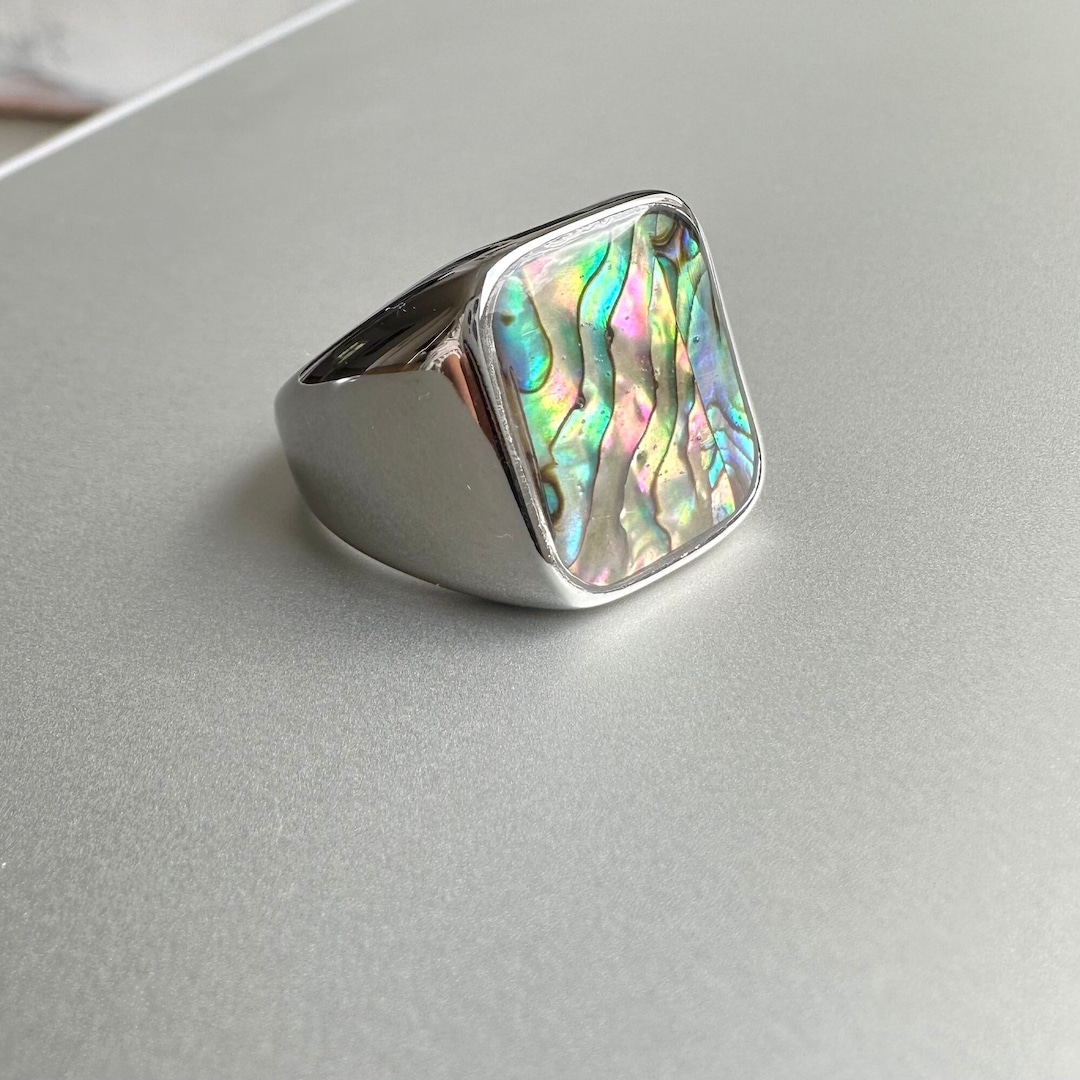 Square Shell Signet Ring Mens Bulky Rings Silver Rings - Etsy