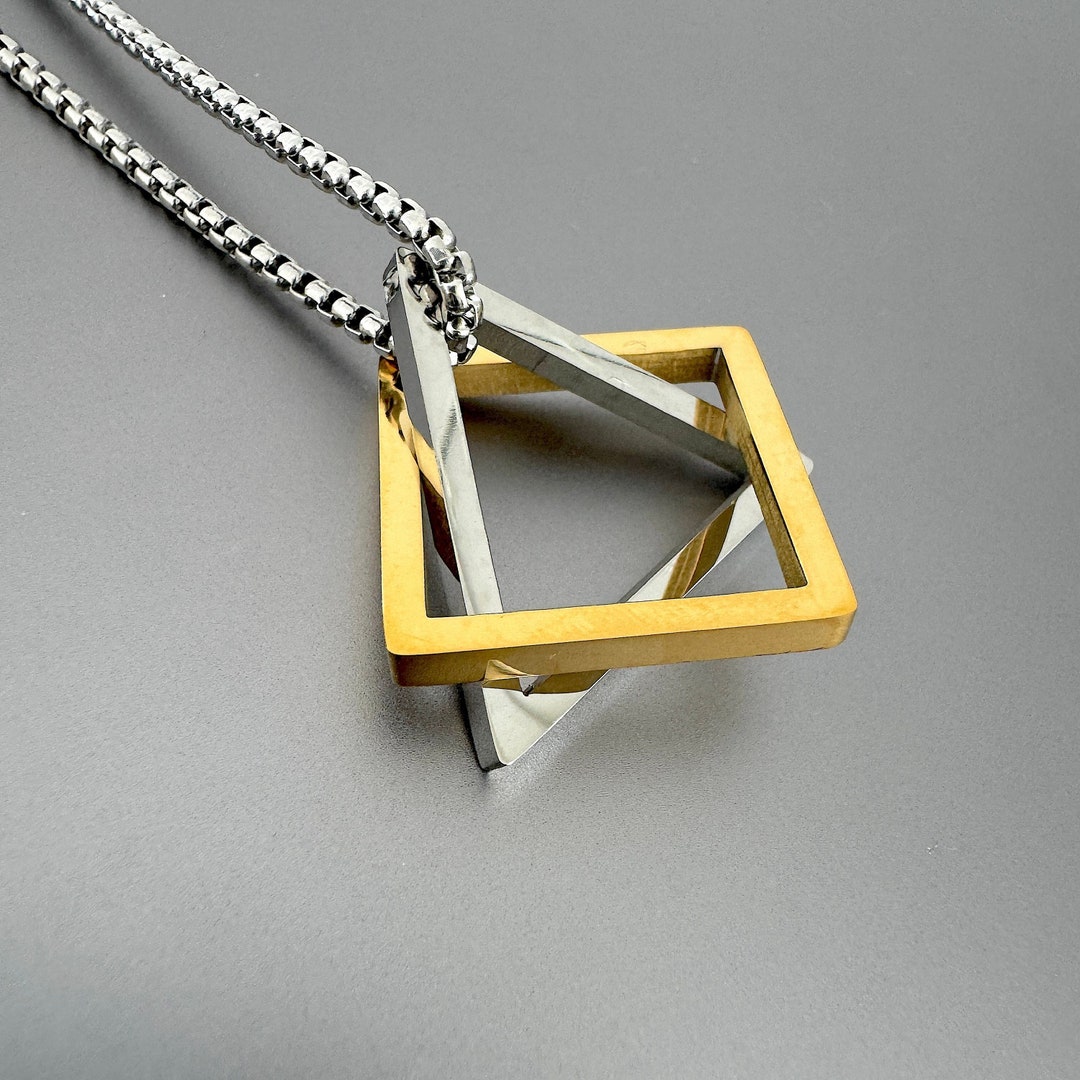 Mens Geometric Interlocking Triangle Square Pendant Necklace - Etsy