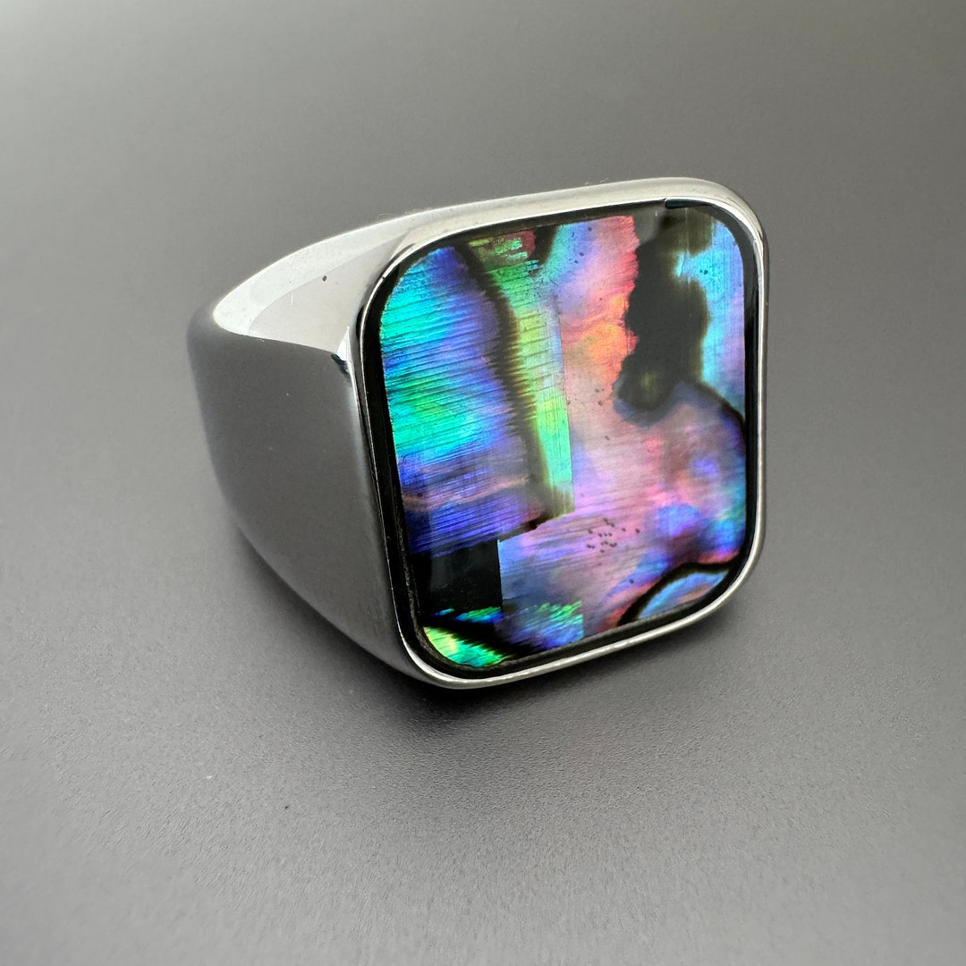 Square Shell Signet Ring, Mens Bulky Rings, Silver Rings, Fashion Ring ...