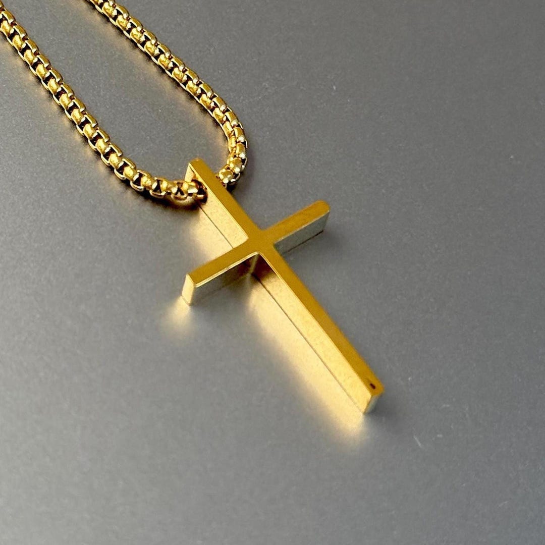 Personalized Gold Cross Pendant Necklace: Engraved Stainless Steel - Etsy