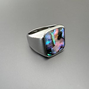 Square Shell Signet Ring, Mens Bulky Rings, Silver Rings, Fashion Ring ...