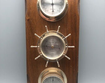 Vintage AIRGUIDE Weather Station MCM Wooden Desk Top Thermometer ...