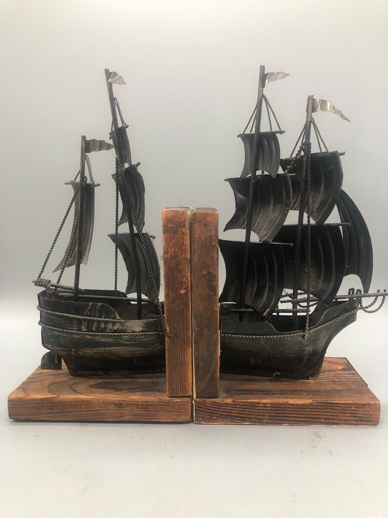 Vintage Wood and Metal Sail Ship Bookends. - Etsy