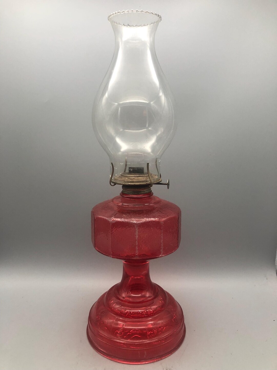 Vintage Large Red Glass Oil Lamp. - Etsy
