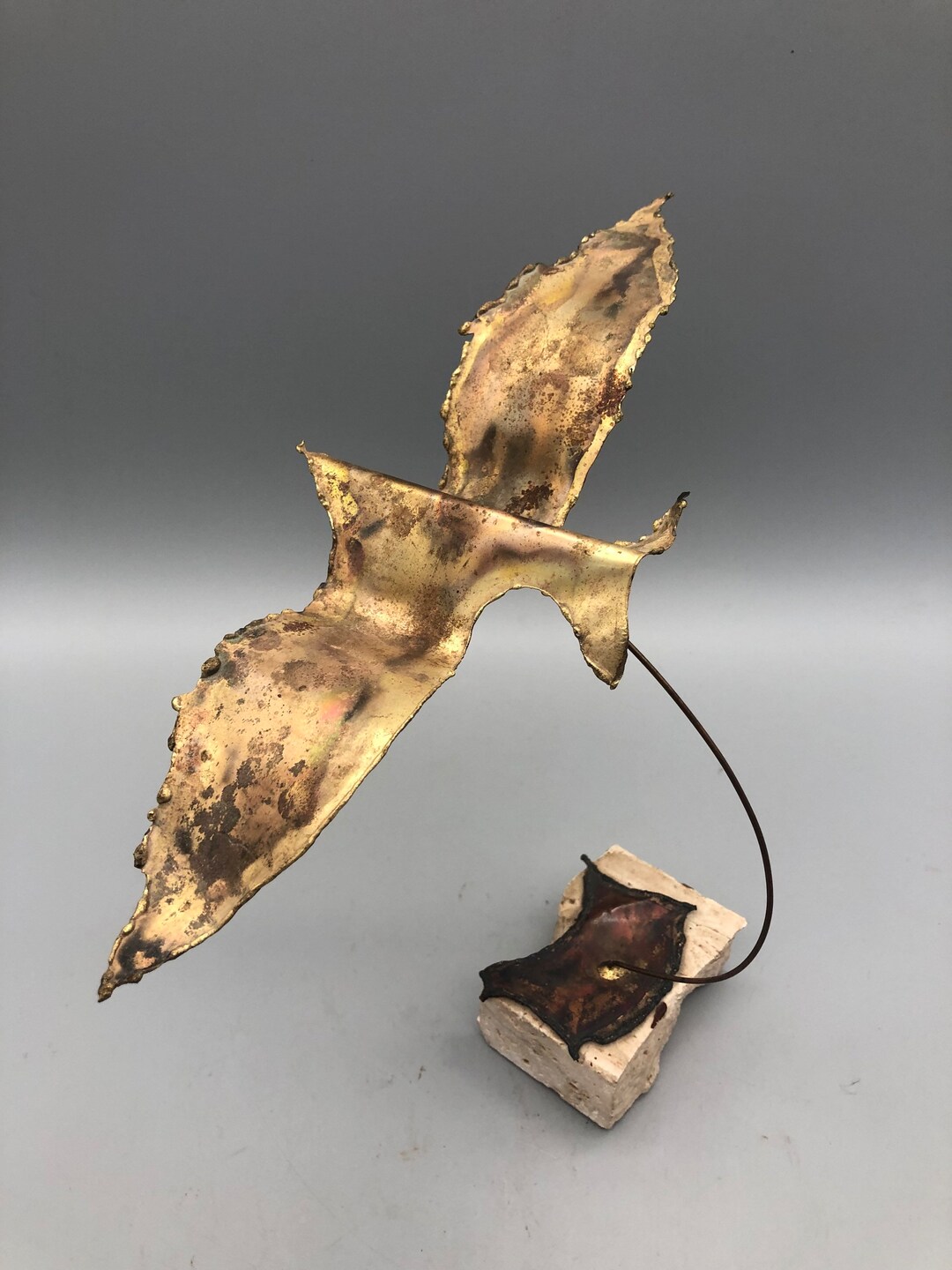 Vintage Metal Bird on Wire With Stone Base. - Etsy
