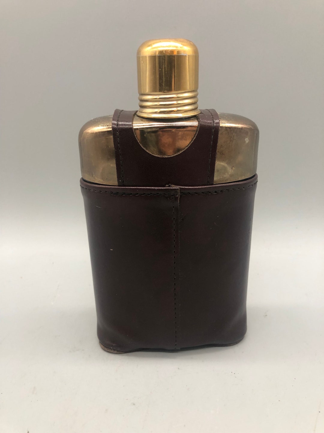 Vintage Brass Capped Glass Flask With Harness. - Etsy
