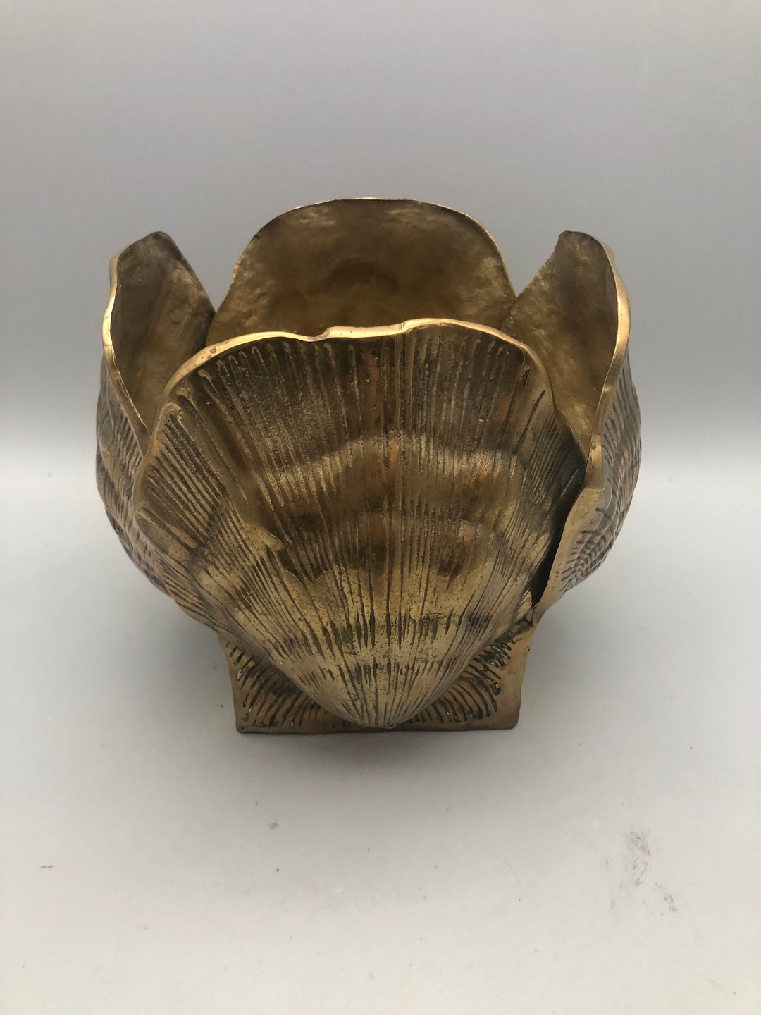 Vintage Brass Clamshell Plant Pot Holder. - Etsy