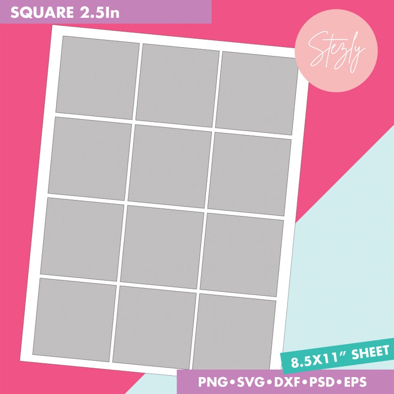 2.5 Inch Square Blank Template, 63 Mm Square Sticker Collage, 2.5 ...