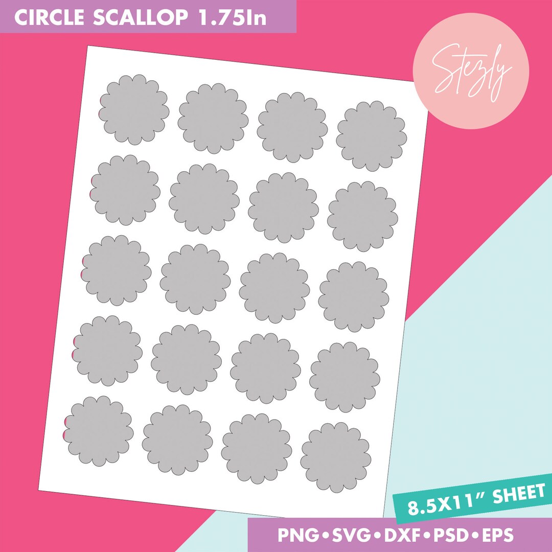 1.75 Inch Circle Scallop Blank Template, 44 Mm Round Scallop Sticker ...