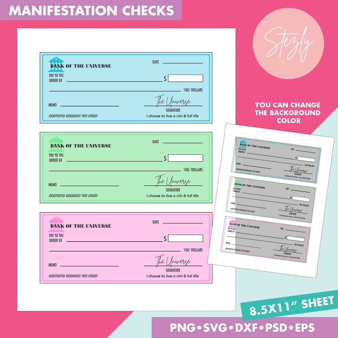 Manifestation Checks - Printable Cheque - Law of Attraction ...
