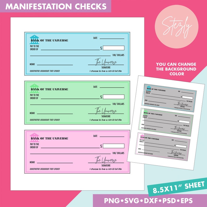 Manifestation Checks Printable Cheque Law of Attraction - Etsy
