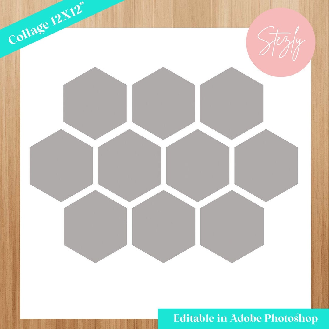 Honeycomb Collage Template for Photoshop, Hexagon Shape Photo Collage, 12x12 Inches, Honeycomb ...