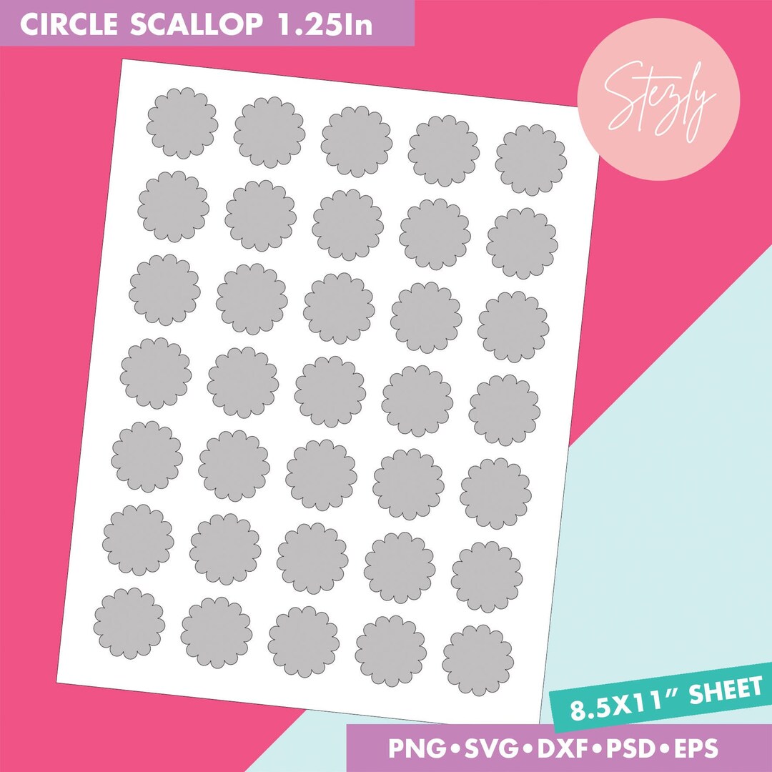 1.25 Inch Circle Scallop Blank Template, 32 Mm Round Scallop Sticker ...
